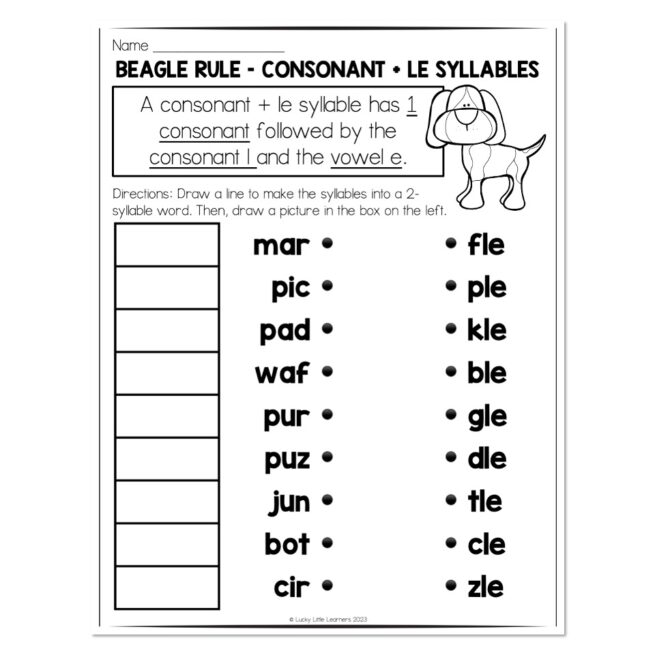 Multisyllable Words Book - Beagle Rule - Consonant LE Syllable ...