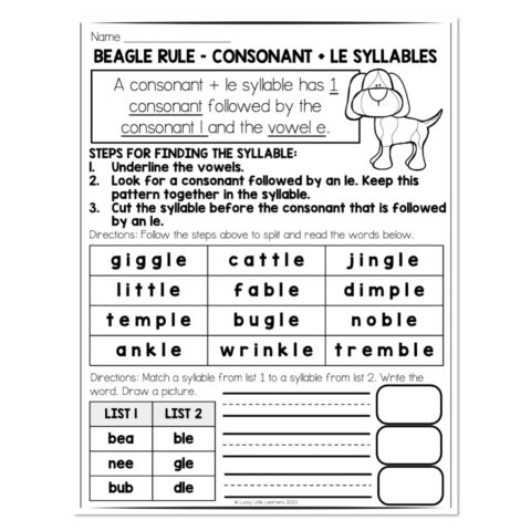 Multisyllable Words Book - Beagle Rule - Consonant LE Syllable ...