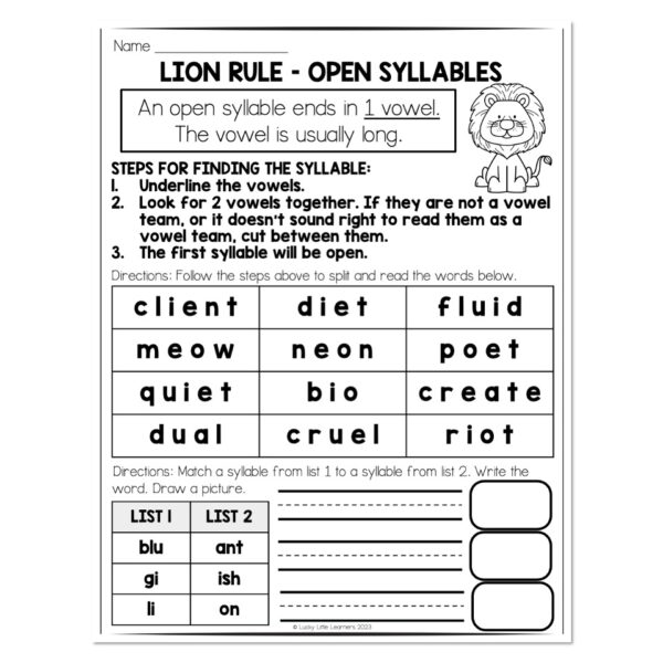 Multisyllable Words Book - Lion Rule - Open Syllable - Reading and ...