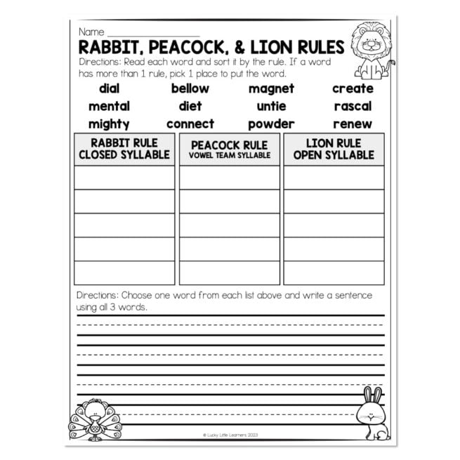 Multisyllable Words Book - Lion Rule - Open Syllable - Sorting and ...