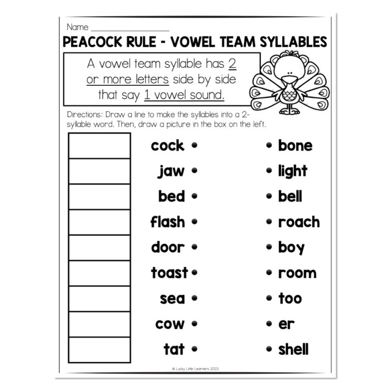 Multisyllable Words Book - Peacock Rule - Vowel Team Syllable ...