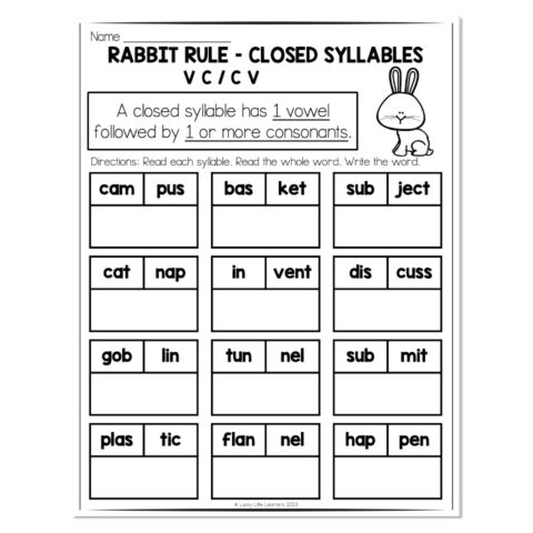 Multisyllable Words Book - Rabbit Rule - Closed Syllable - Combine ...