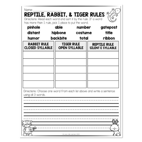 Multisyllable Words Book - Reptile, Rabbit, and Tiger Rules - Silent E ...