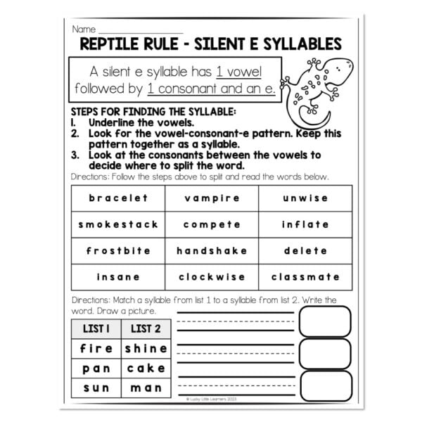 Multisyllable Words Book - Reptile Rule - Silent E Syllable - Reading ...