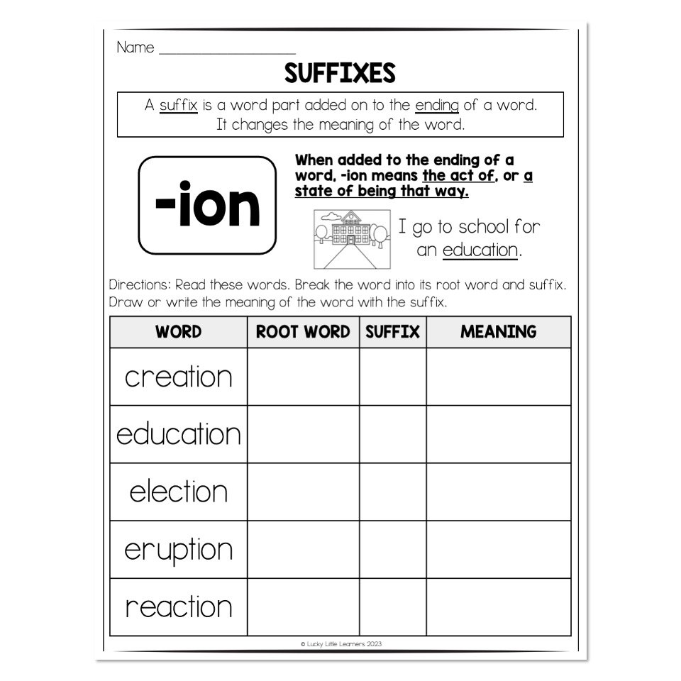 Multisyllable Words Book Suffixes ION Explanation And Meaning