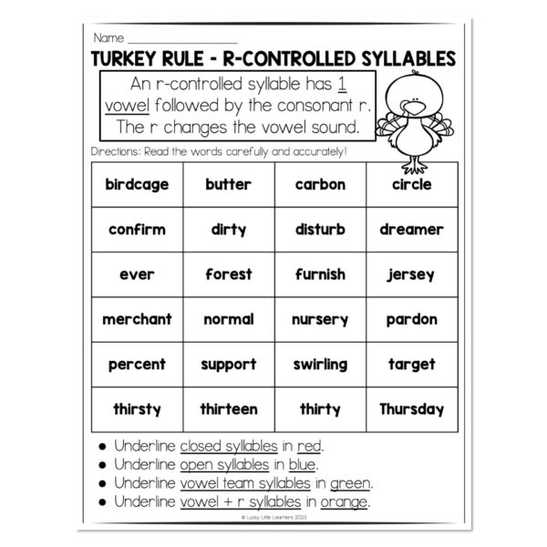 Multisyllable Words Book - Turkey Rule - R-Controlled Syllable ...