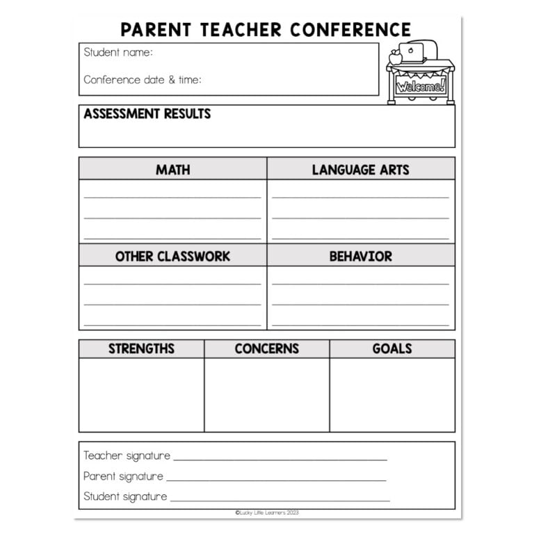 Parent Teacher Conference Organizer Form - Lucky Little Learners