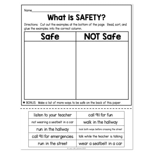 Social Emotional Learning – Safety – Sort - Lucky Little Learners