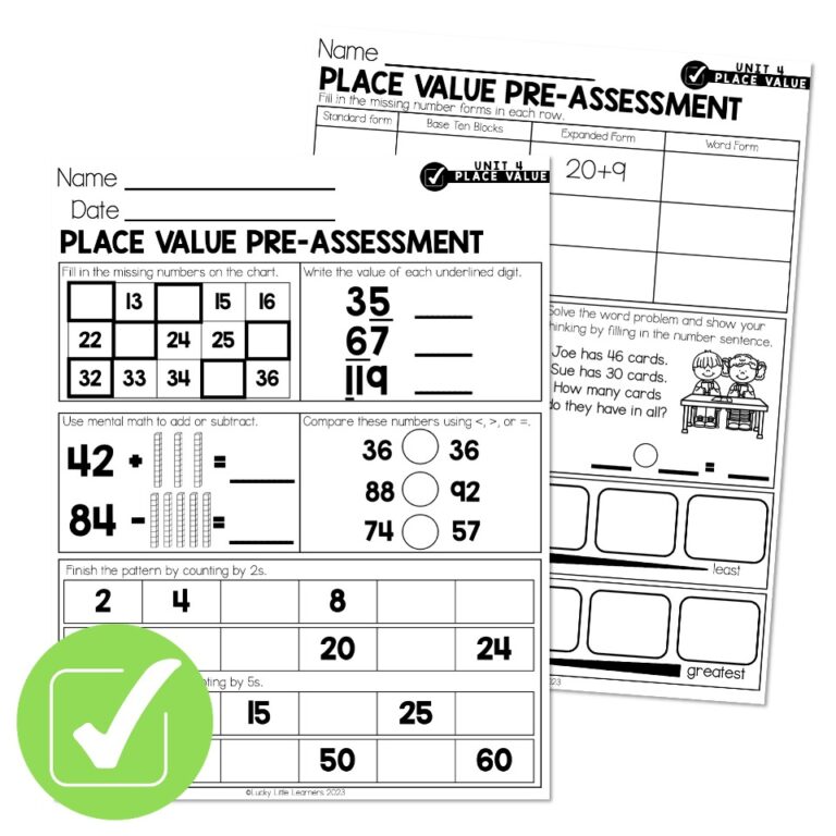 Lucky to Learn Math - 1st Grade - Unit 4 Place Value - Pre-Assessment ...