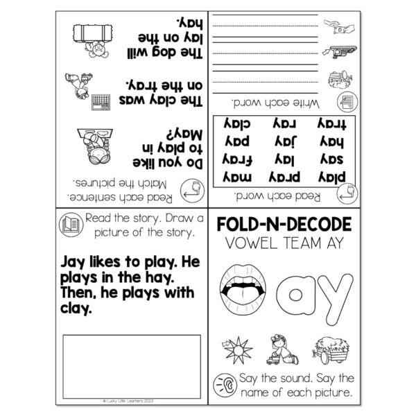 Lucky to Learn Phonics - Vowel Teams - Long A - AY Fold-N-Decode ...