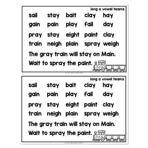 Lucky to Learn Phonics - Vowel Teams - Long A - Word and Sentence List ...