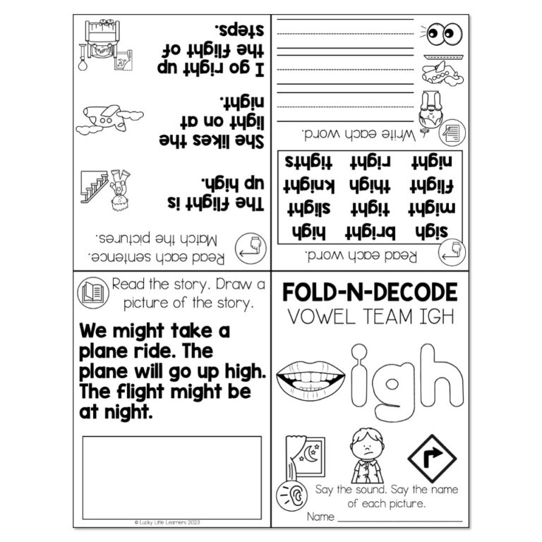 Lucky to Learn Phonics - Vowel Teams - Long I - IGH Fold-N-Decode ...