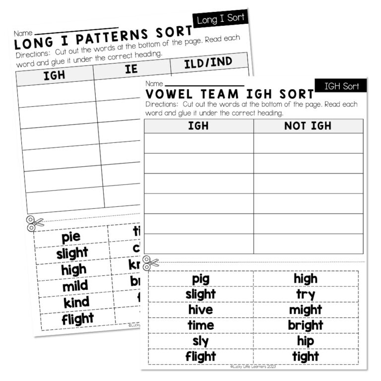 Lucky to Learn Phonics - Vowel Teams - Long I - Word Sorts - Lucky ...