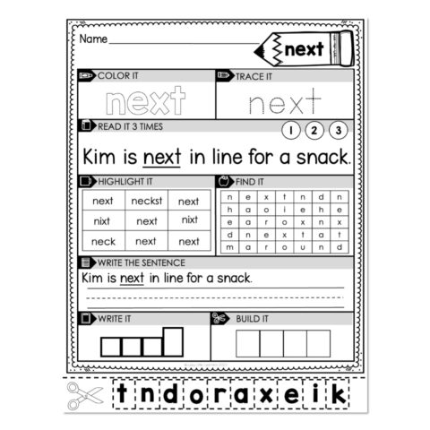 Sight Words Worksheet - Next - Lucky Little Learners