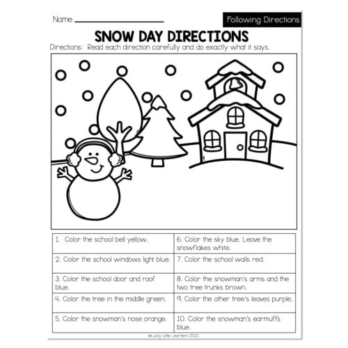 Following Directions - Snow Day Directions - Lucky Little Learners