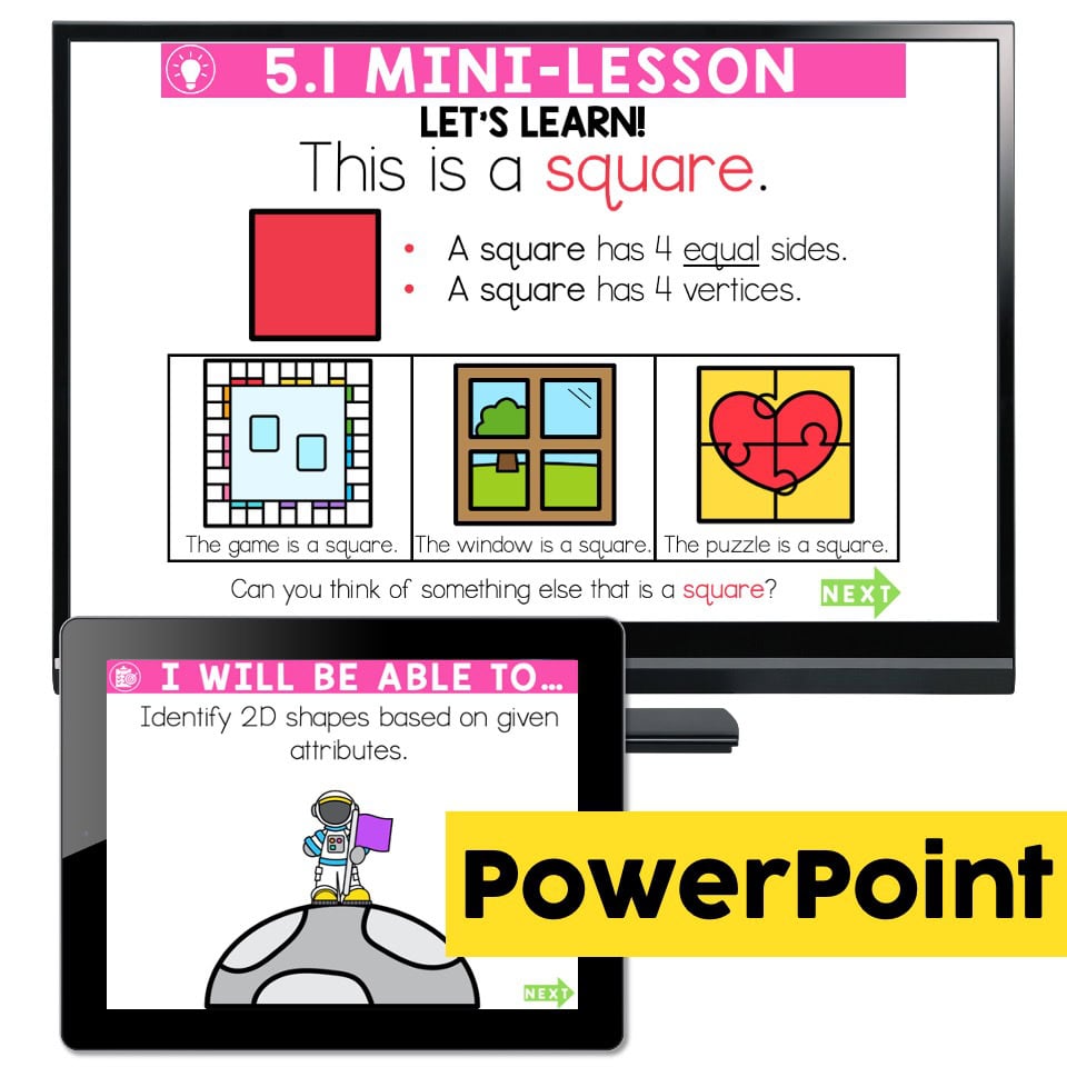 Lucky to Learn Math - 1st Grade - Geometry - Lesson 5.1 - Identify 2D ...