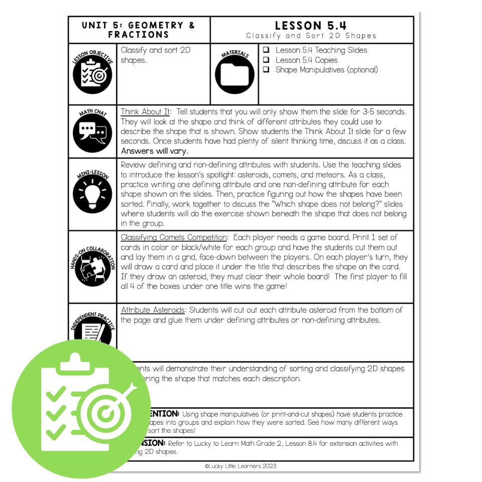 Lucky to Learn Math - 1st Grade - Geometry - Lesson 5.4 - Classify and ...