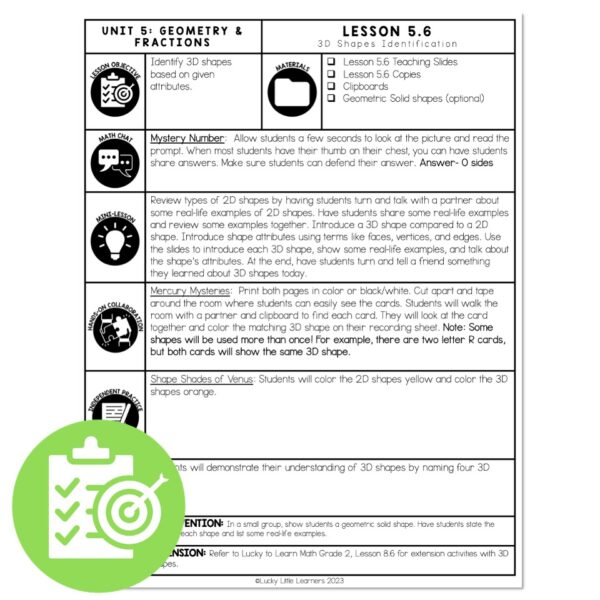 Lucky to Learn Math - 1st Grade - Geometry - Lesson 5.6 - 3D Shapes ...