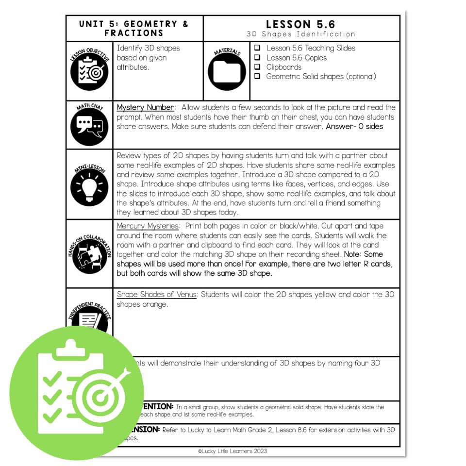 Lucky to Learn Math - 1st Grade - Geometry - Lesson 5.6 - 3D Shapes ...