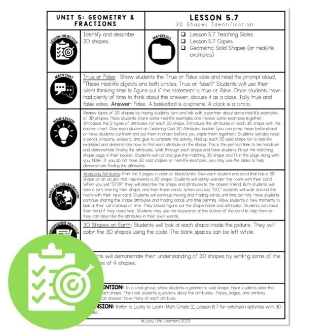 Lucky to Learn Math - 1st Grade - Geometry - Lesson 5.7 - 3D Shapes ...