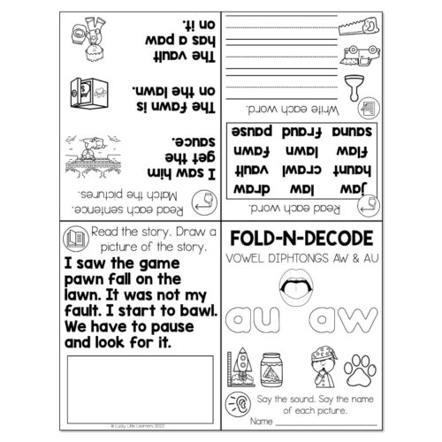 Lucky to Learn Phonics - Other Vowels - Diphthongs AU AW - Fold-N ...