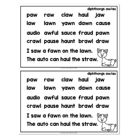 Lucky to Learn Phonics - Other Vowels - Diphthongs AU AW - Word and ...
