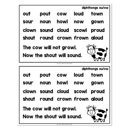 Lucky to Learn Phonics - Other Vowels - Diphthongs - OU OW - Word and ...