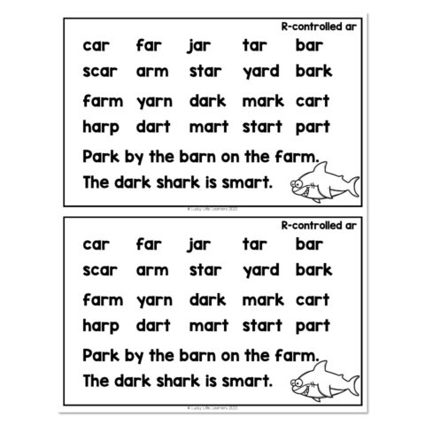 Lucky to Learn Phonics - Other Vowels - R-Controlled AR - Word and ...