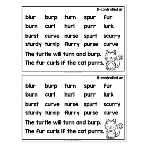 Lucky to Learn Phonics - Other Vowels - R-Controlled UR - Word and ...