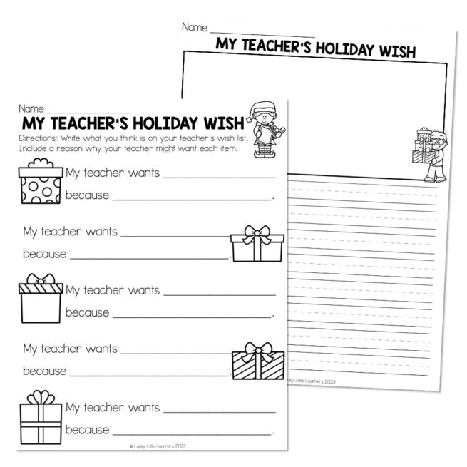Opinion Writing - Teacher Holiday Wish - Teacher Christmas Gift Prompt ...