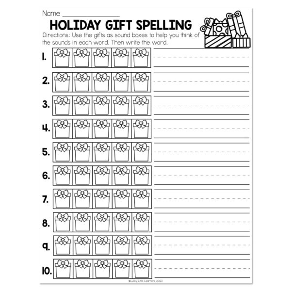 Sound Mapping - Holiday Gift Spelling - Lucky Little Learners