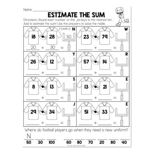 2-Digit Addition - Estimate the sum - Lucky Little Learners