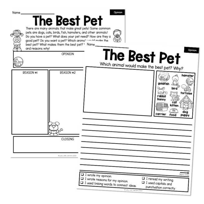 2nd Grade January Writing Pages – Opinion – The Best Pet - Lucky Little ...