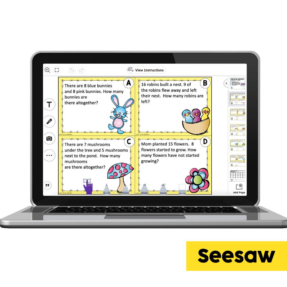 Digital Seesaw - 1st Grade April Math Center - Problem Solving - Lucky ...