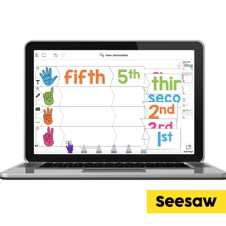 Digital Seesaw - 1st Grade November Math Center - Ordinal Numbers ...