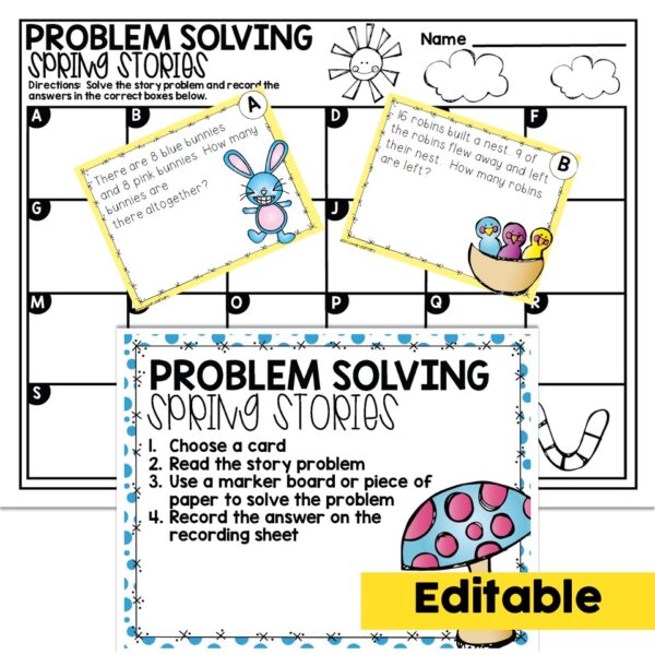 Editable - 1st Grade April Math Center - Problem Solving - Lucky Little ...