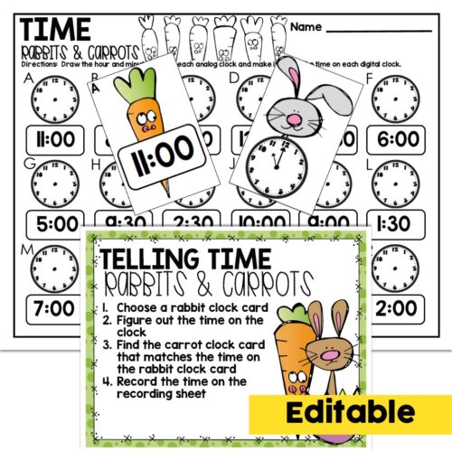 Editable - 1st Grade April Math Center - Telling Time - Lucky Little ...