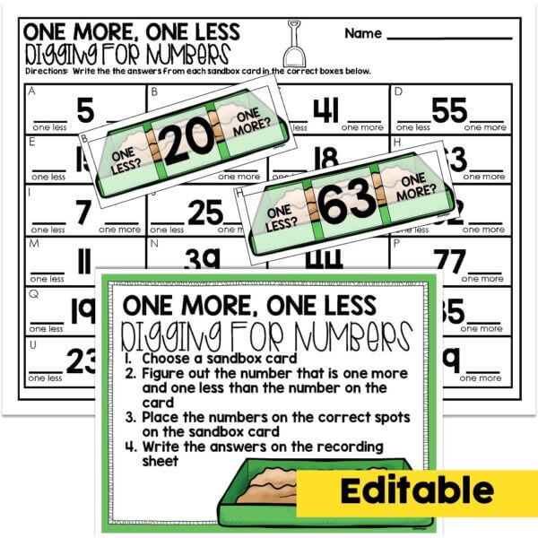 Editable - 1st Grade August Math Center - One more, One Less - Lucky ...