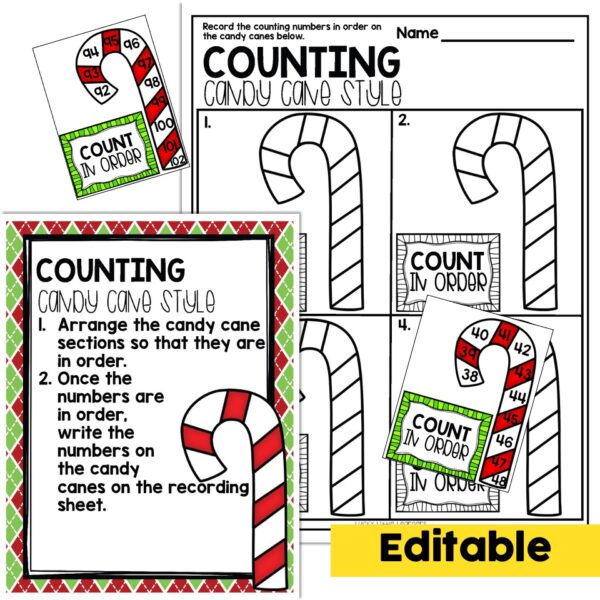 Editable - 1st Grade December Math Center - Counting Candy Canes ...