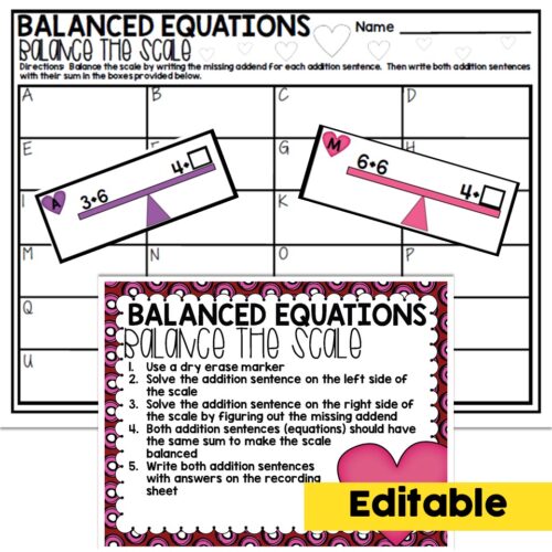 Editable - 1st Grade February Math Center - Balanced Equations - Lucky ...