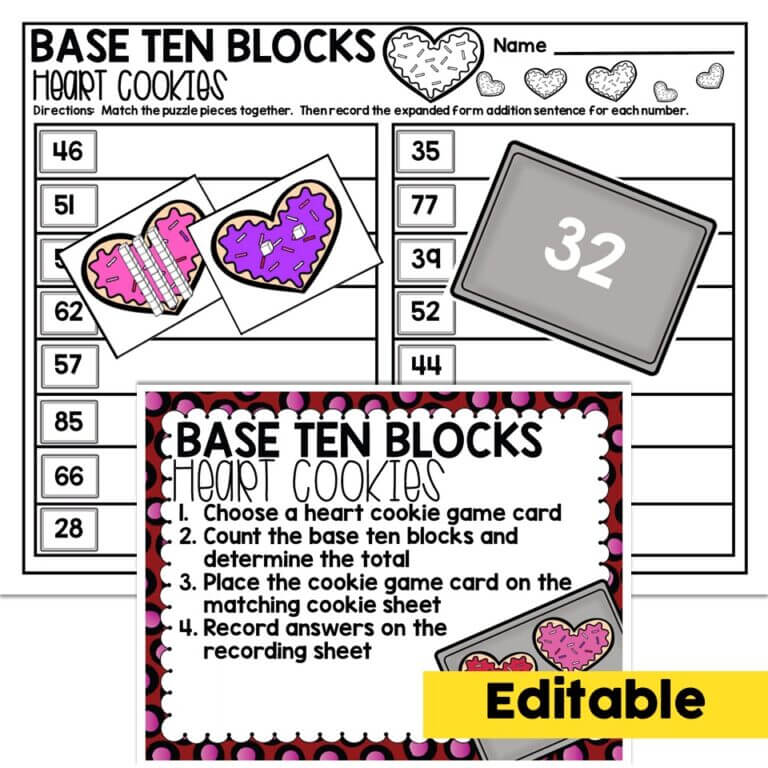 Editable - 1st Grade February Math Center - Base Ten Blocks - Lucky ...