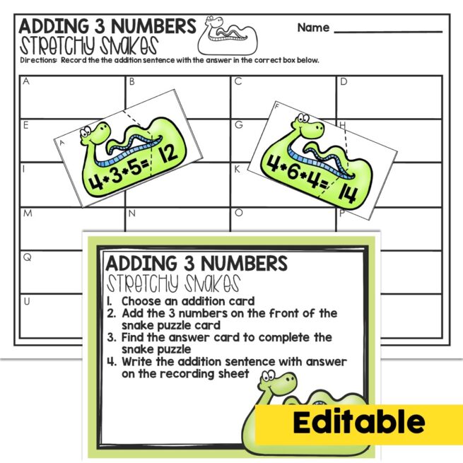 Editable - 1st Grade July Math Center - Adding 3 Numbers - Lucky Little ...