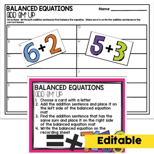 Editable - 1st Grade July Math Center - Balanced Equations - Lucky ...
