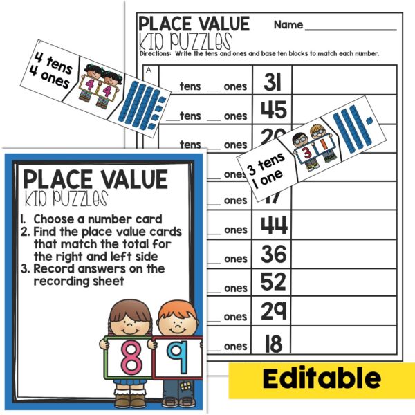 Editable - 1st Grade July Math Center - Place Value - Lucky Little Learners