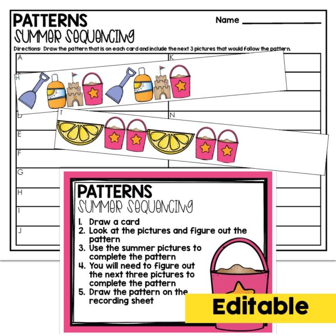 Editable - 1st Grade June Math Center - Patterns - Lucky Little Learners