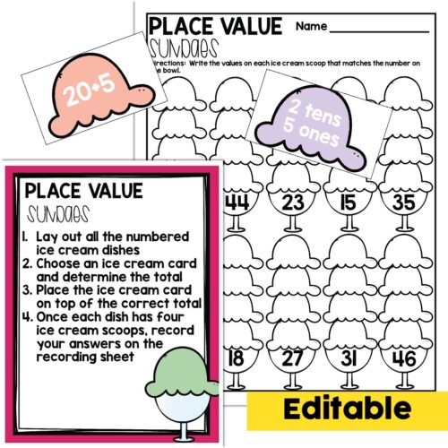Editable - 1st Grade June Math Center - Place Value - Lucky Little Learners