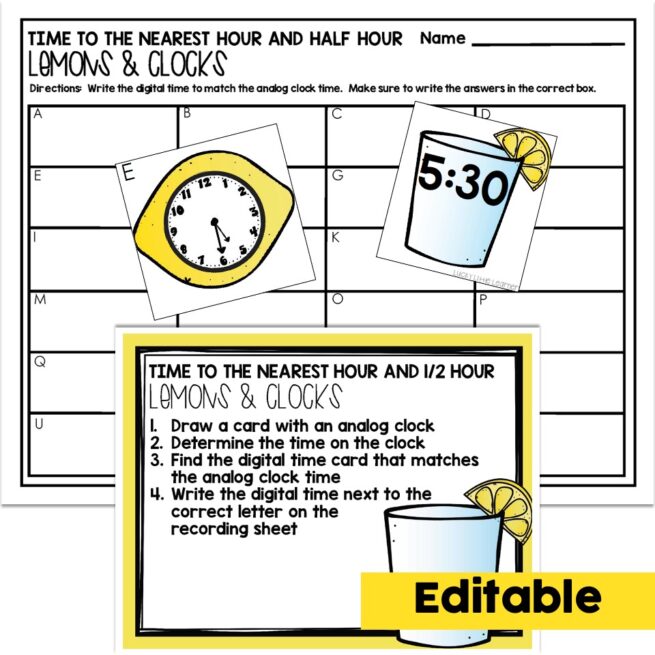 Editable - 1st Grade June Math Center - Time to the Nearest Hour and ...