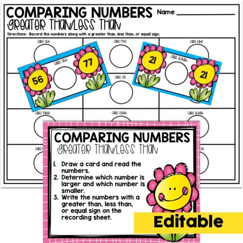 Editable - 1st Grade May Math Center - Comparing Numbers - Lucky Little ...