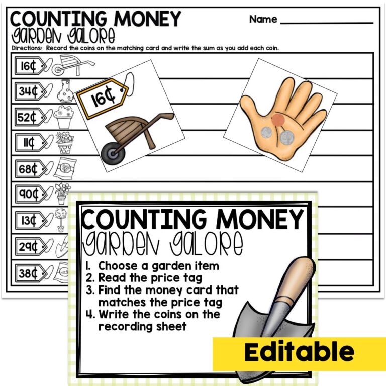 Editable - 1st Grade May Math Center - Counting Money - Lucky Little ...
