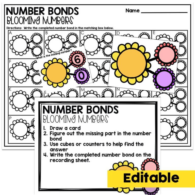 Editable - 1st Grade May Math Center - Number Bonds - Lucky Little Learners